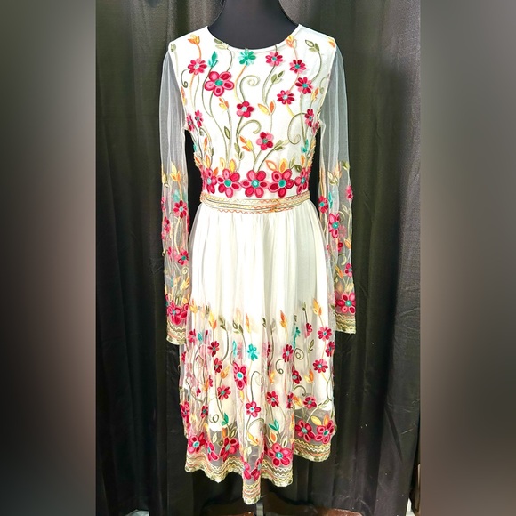 The Moon | Dresses | The Moon White Multi Floral Embroidered Dress W ...